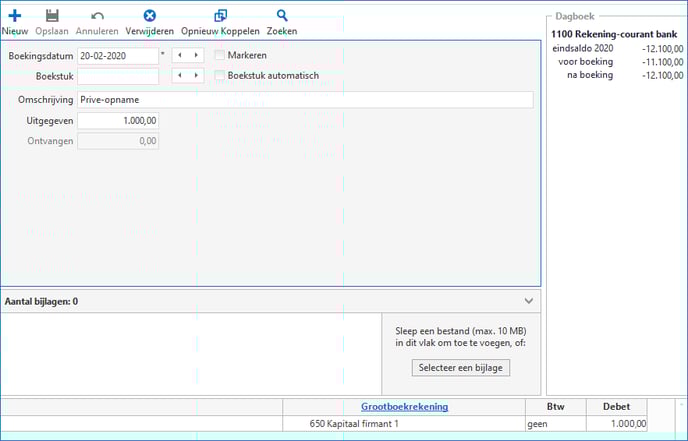 Een privé storting of opname boeken in SnelStart 12