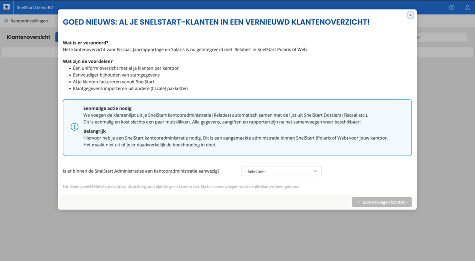 Wijziging in het klantenoverzicht SnelStart Klanten