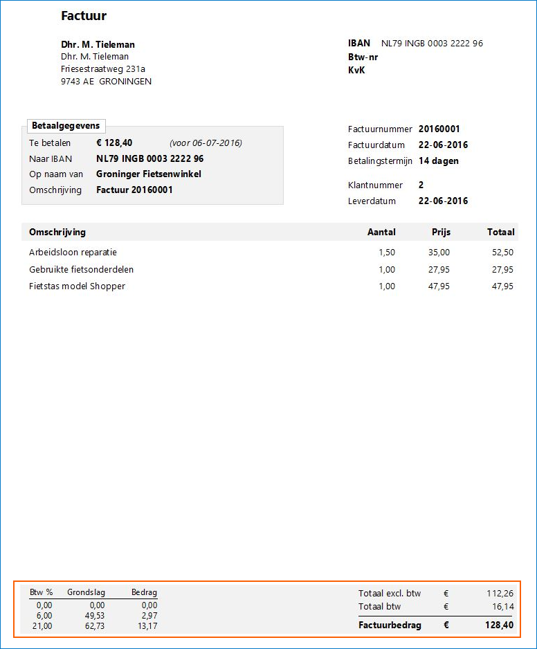 Een factuur maken met hoog en laag btw-percentage